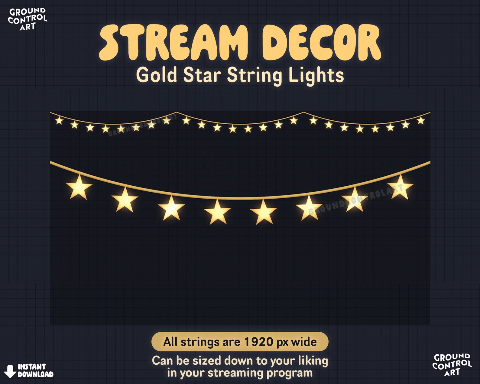 Gold Star String Lights Animated Stream Decor | Livestream Decoration ...