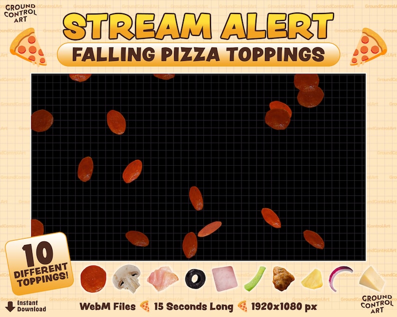 Pizza Toppings Twitch Alerts | 10 Transparent Full Screen Animated ...
