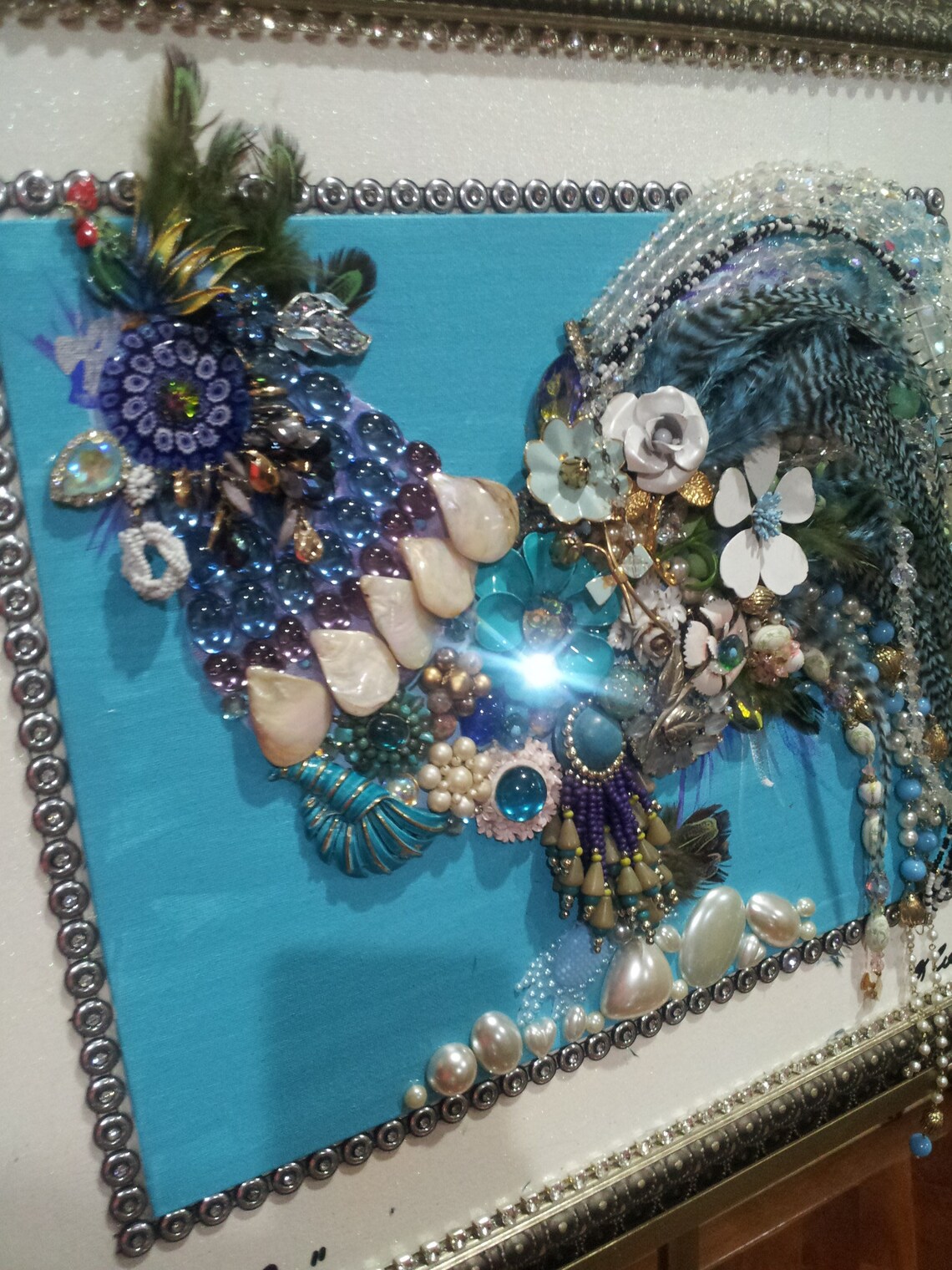 Fancy Roo Teal Rooster Vintage Jewelry Framed Art 2023 Handmade - Etsy