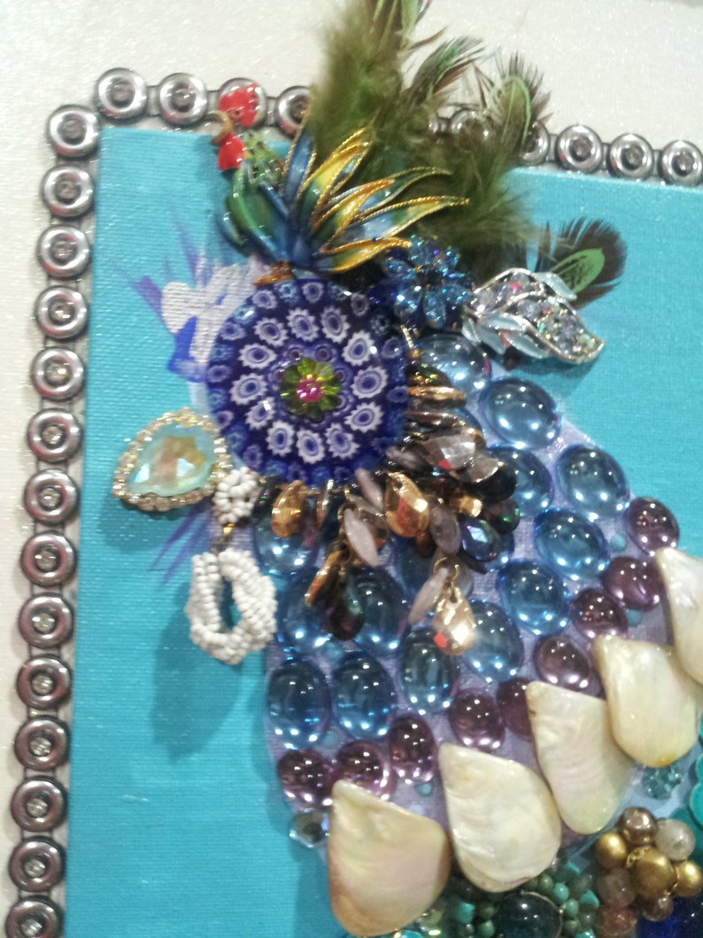 Fancy Roo Teal Rooster Vintage Jewelry Framed Art 2023 Handmade - Etsy