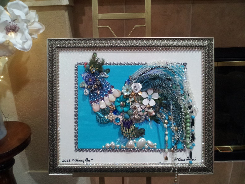 Fancy Roo Teal Rooster Vintage Jewelry Framed Art 2023 Handmade - Etsy