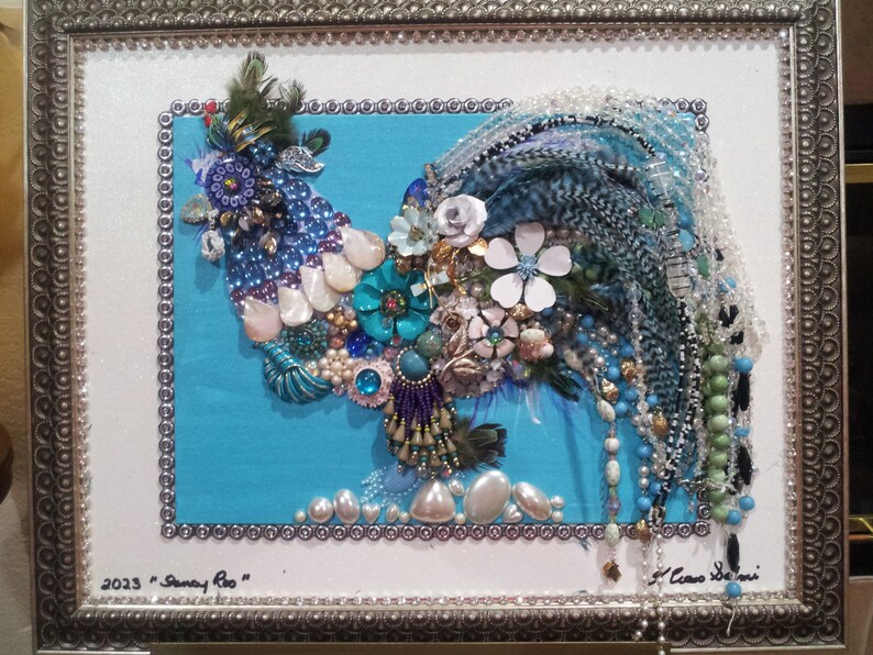 Fancy Roo Teal Rooster Vintage Jewelry Framed Art 2023 Handmade - Etsy