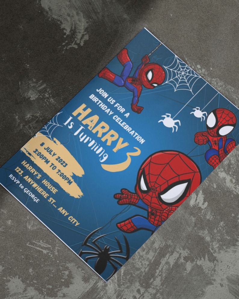 Editable Spiderman Birthday Invitation Template. Printable Spiderman ...