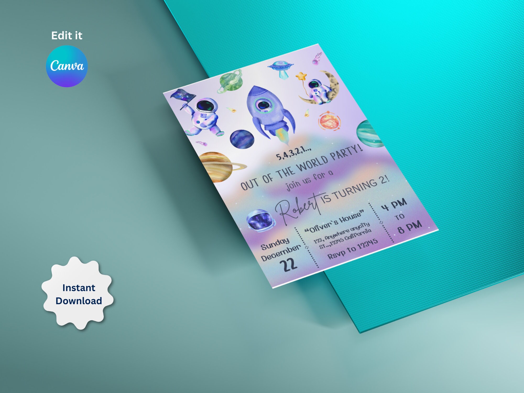 Space Birthday Invitation Invite Graphic Design Invite Digital Editable ...