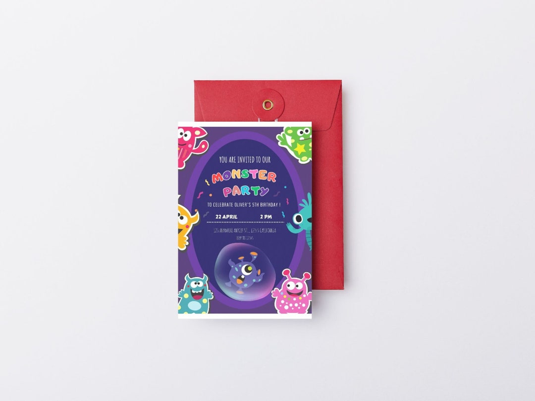 Editable Digital Customised Monster Themed Birthday Party Invite ...