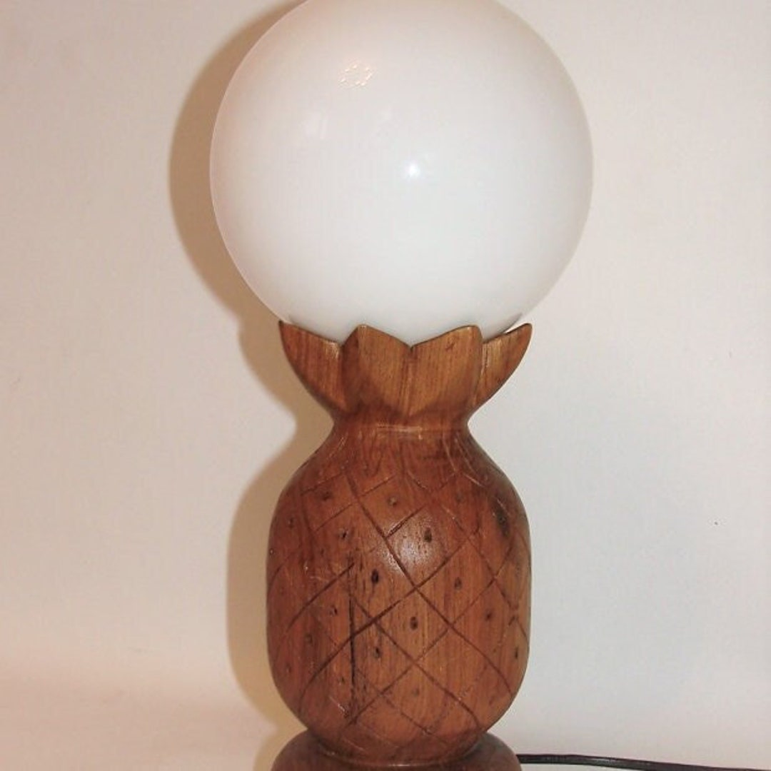 Mid Century Teak Pineapple Table Lamp and Milk Glass Shade, 1960s - Etsy