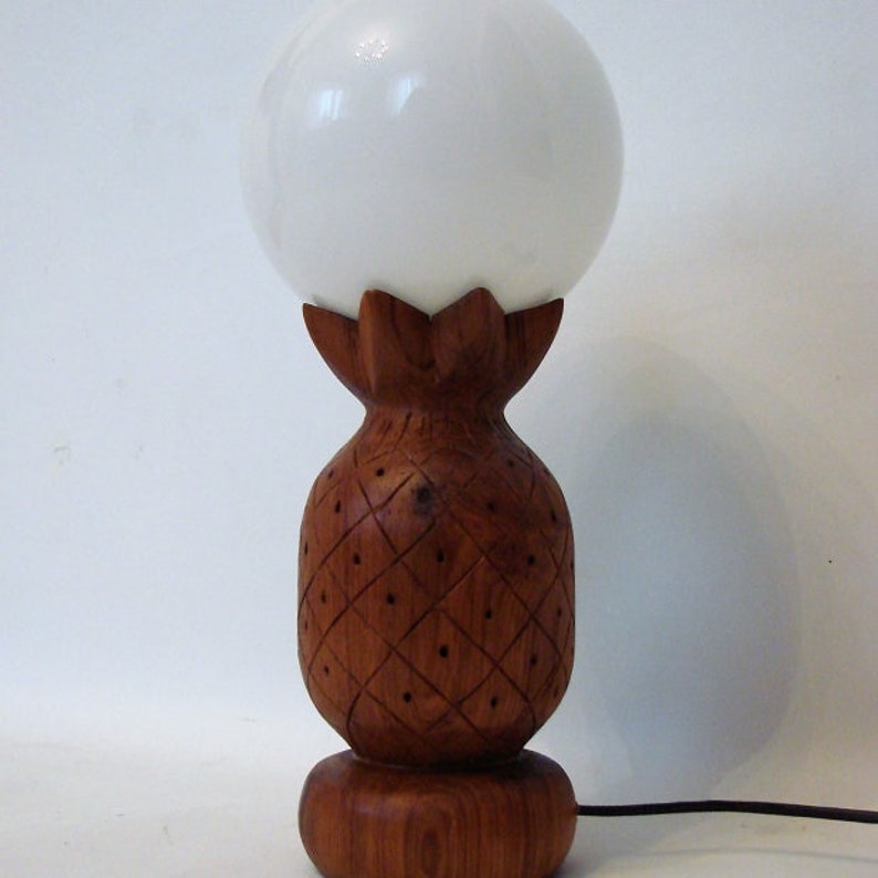 Mid Century Teak Pineapple Table Lamp and Milk Glass Shade, 1960s - Etsy