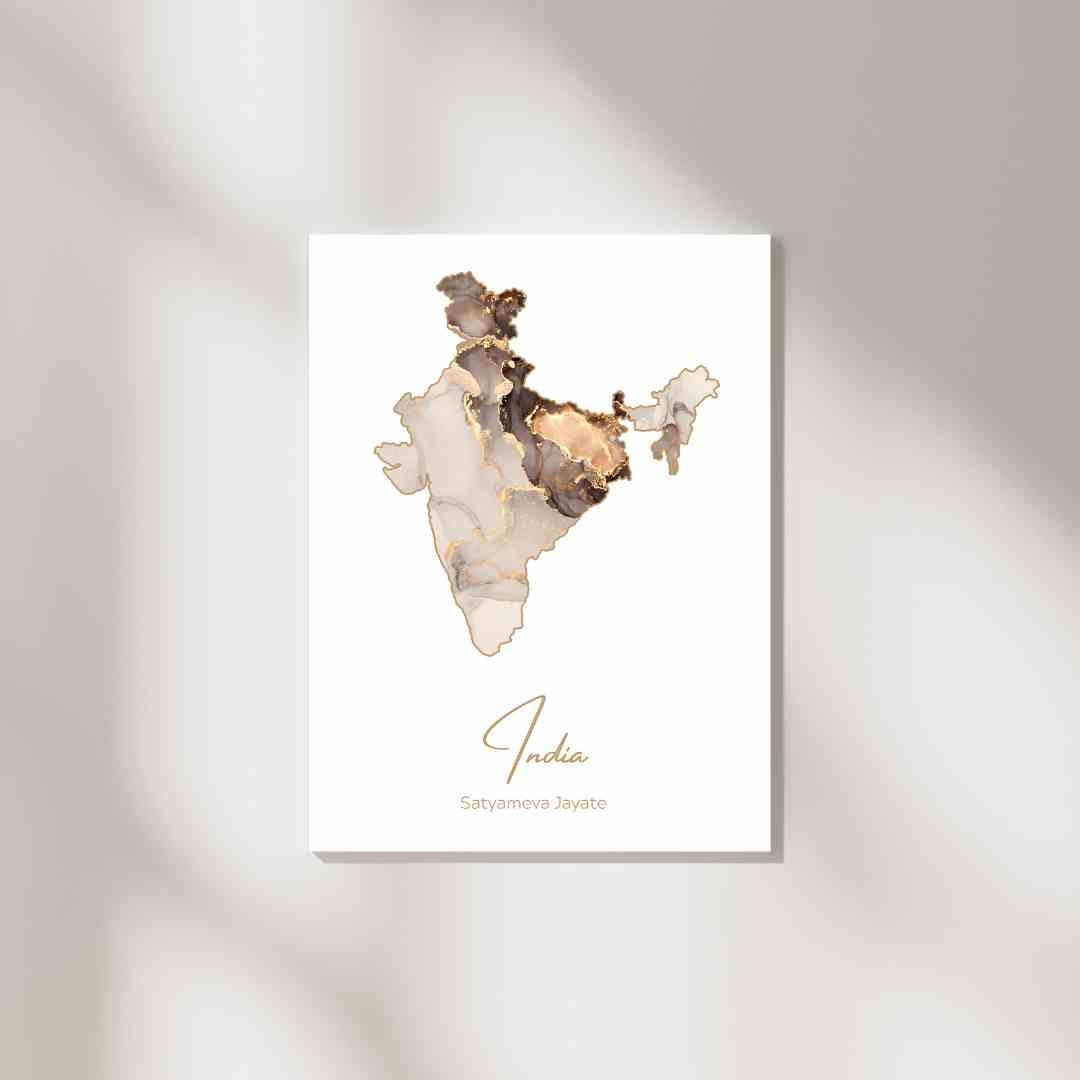 India Map Art Gold Abstract Minimal Wall Art Print - Etsy