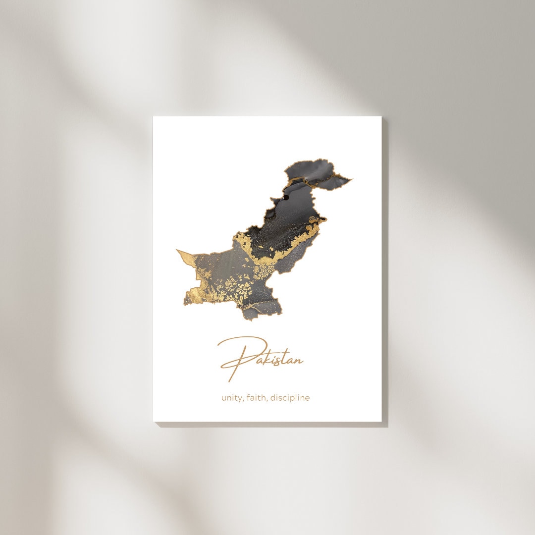 Black and Gold Pakistan Map Wall Art - Etsy