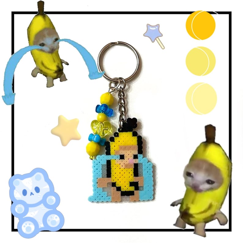 Crying Banana Cat Perler Bead Keychain - Meme Keychain - Etsy