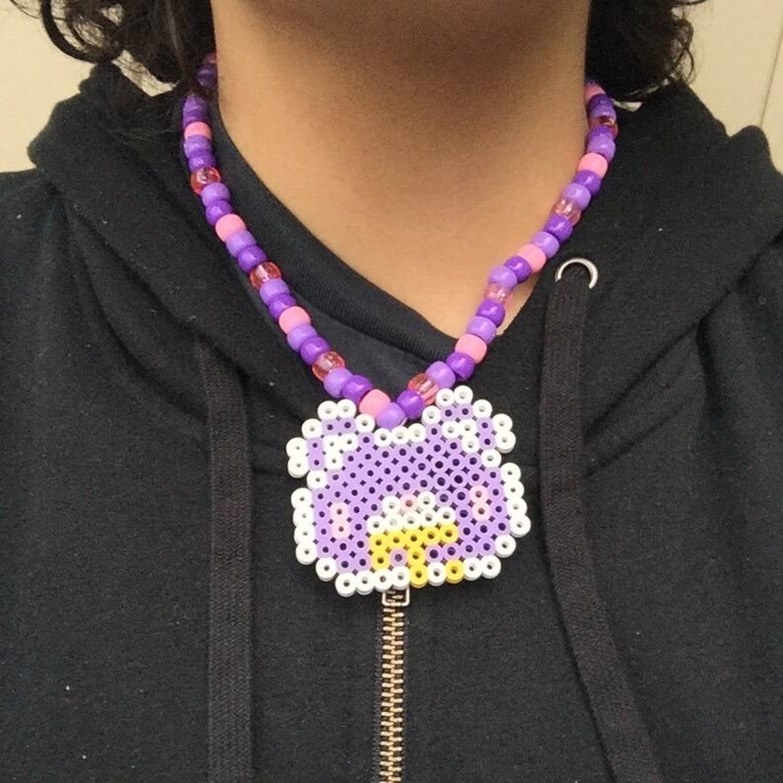 Gloomy Bear Kandi Necklace: Perler Bead Pendant - Etsy