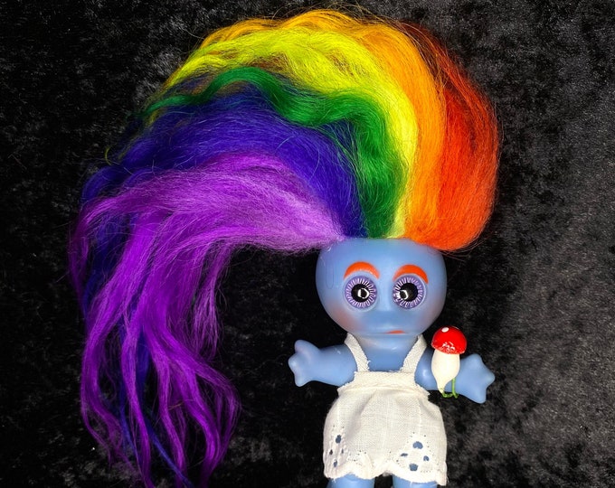 Vintage Rainbow Moon Goon Blue Alien Troll - 1964 L. Khem - New Curly ...