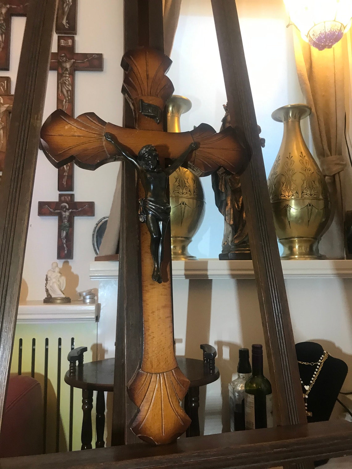 Large Crucifix Jesus Inri, Wood Carving With Bronze Jesus, 60x33cm - Etsy