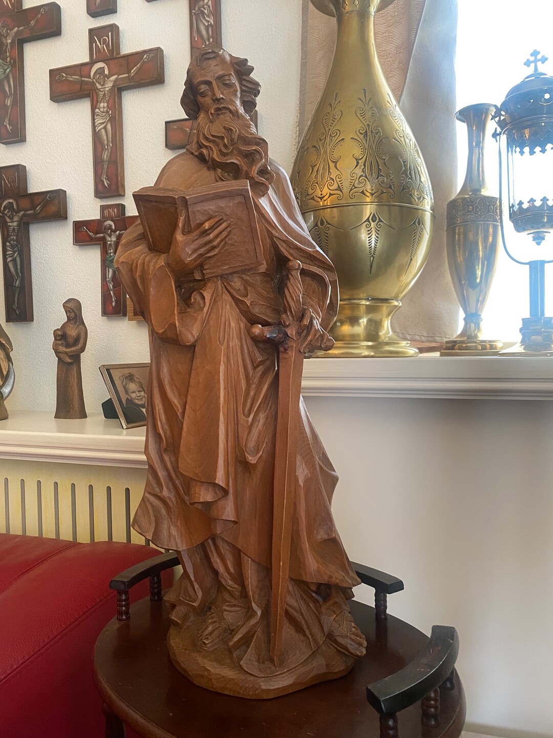 Large Antique Hand-carved Wooden Statue, Paulus With Sword and Book, 60 ...