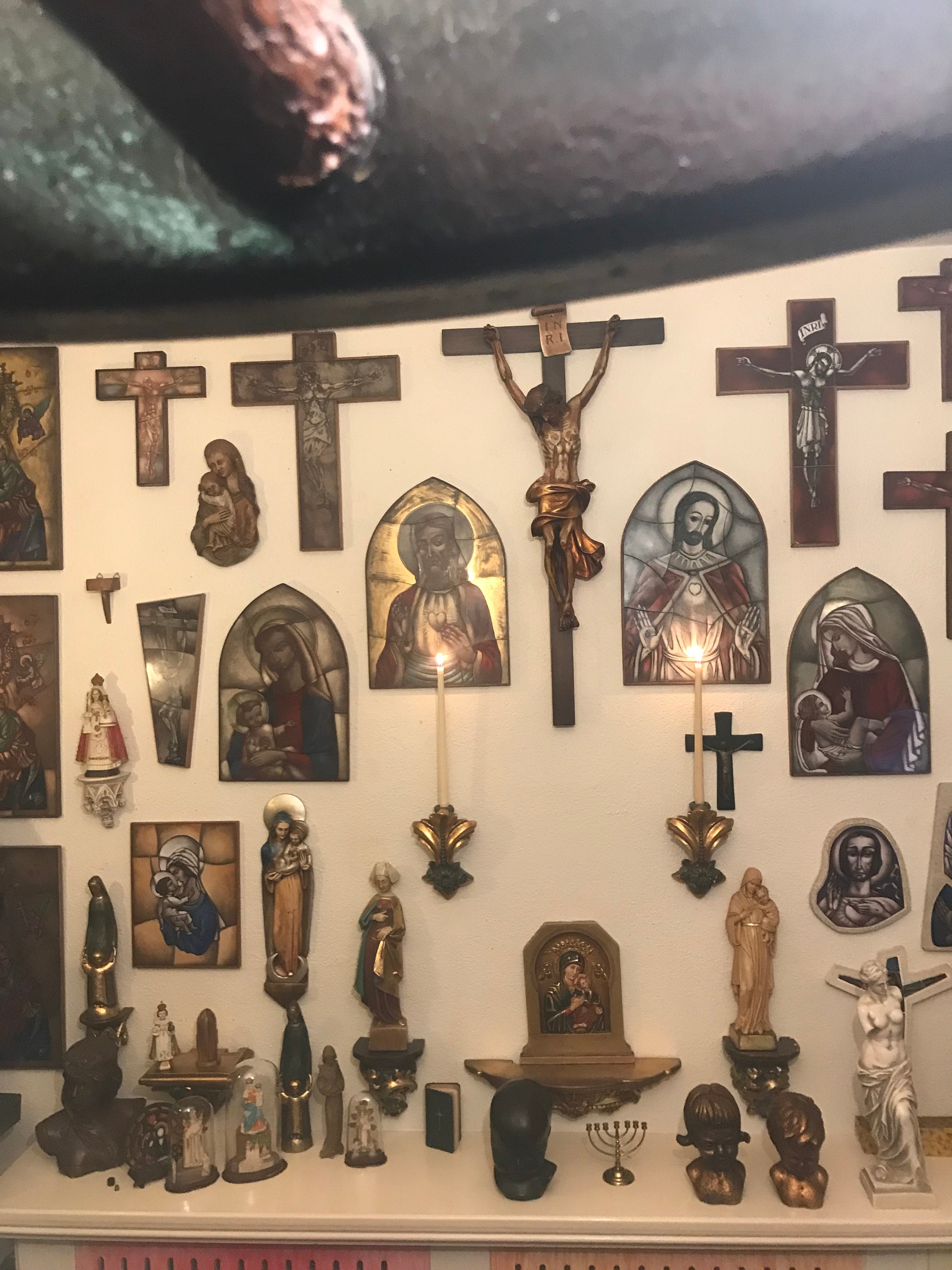Very Old Wall Hanging, 1750, Jesus Inri on the Cross Behind Convex ...