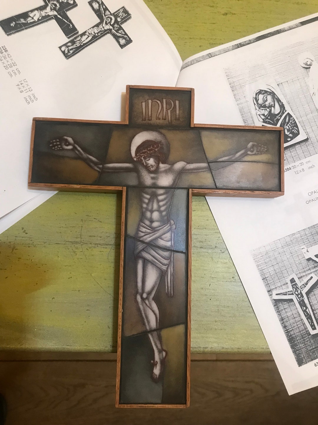 Beautiful Small Opaline Crucifix Stained by the Van Paridon Brothers ...