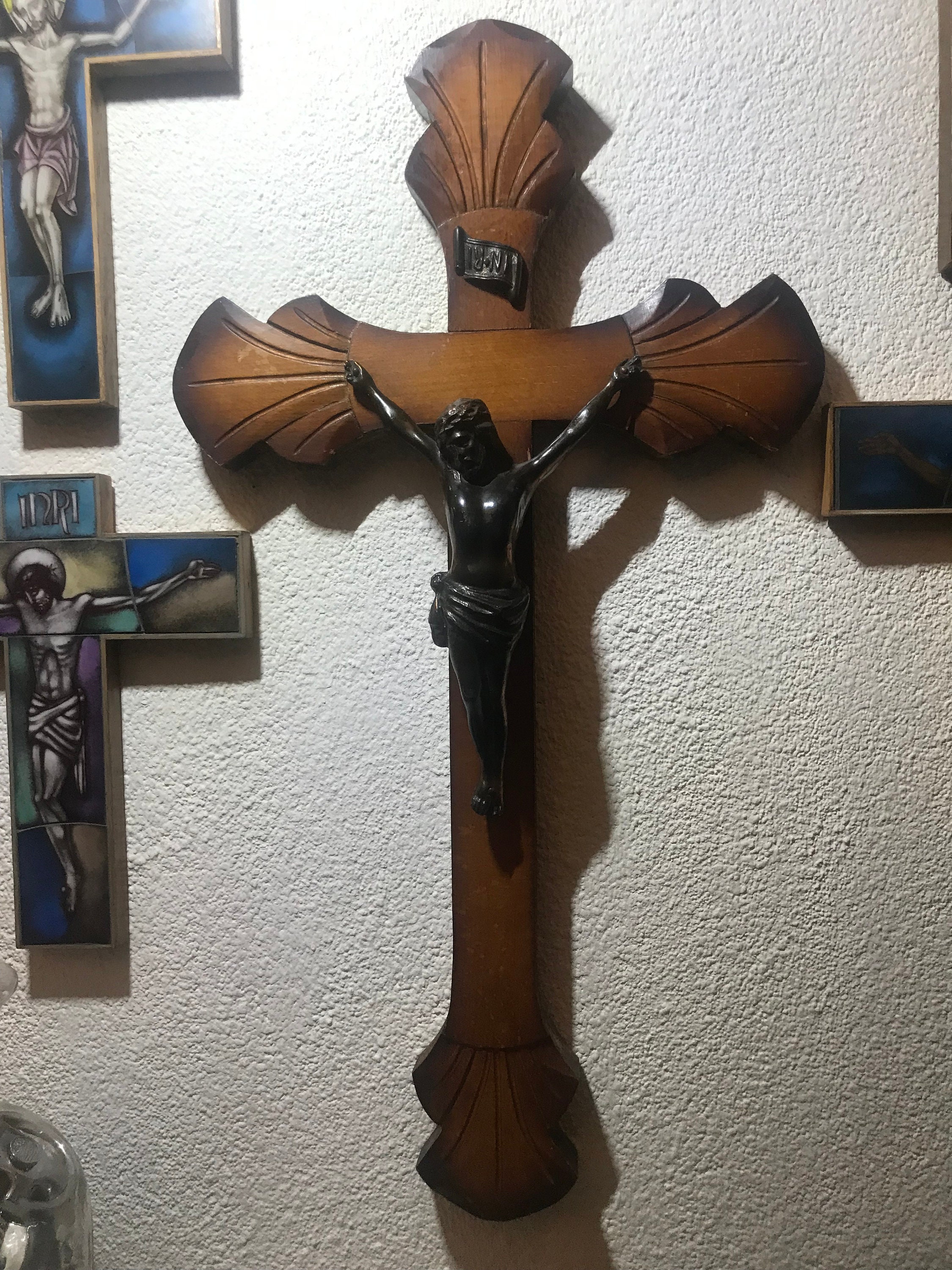 Large Crucifix Jesus Inri, Wood Carving With Bronze Jesus, 60x33cm - Etsy