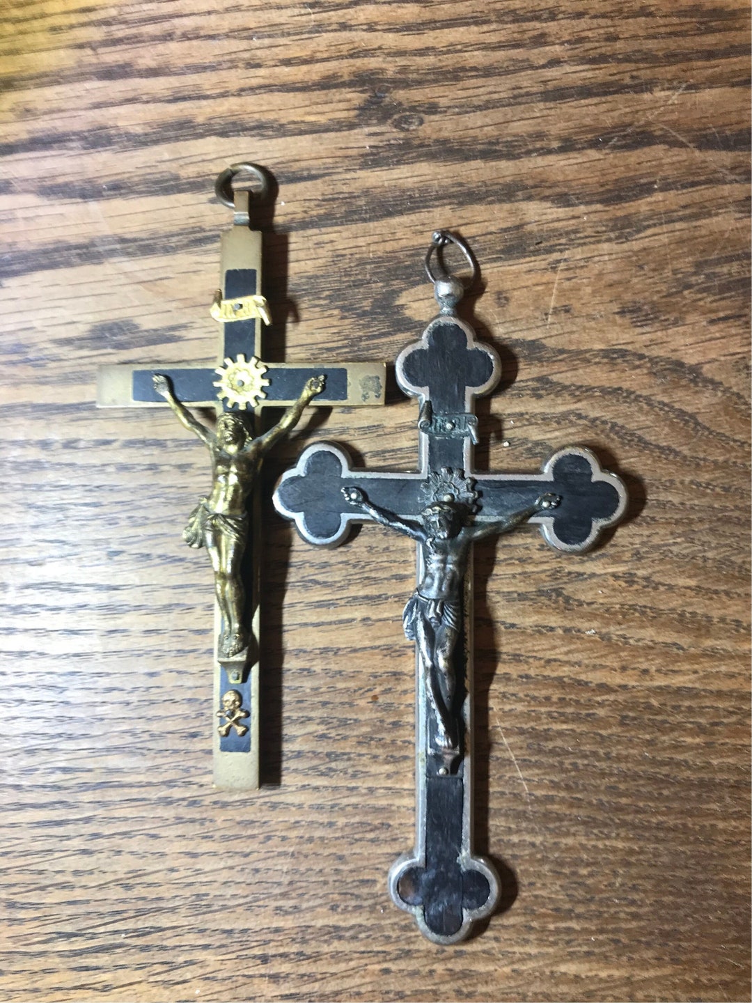 Set of 2 Small Antique Crosses, 1910 and 18th Century, 13cmx7cm, 5x3 ...