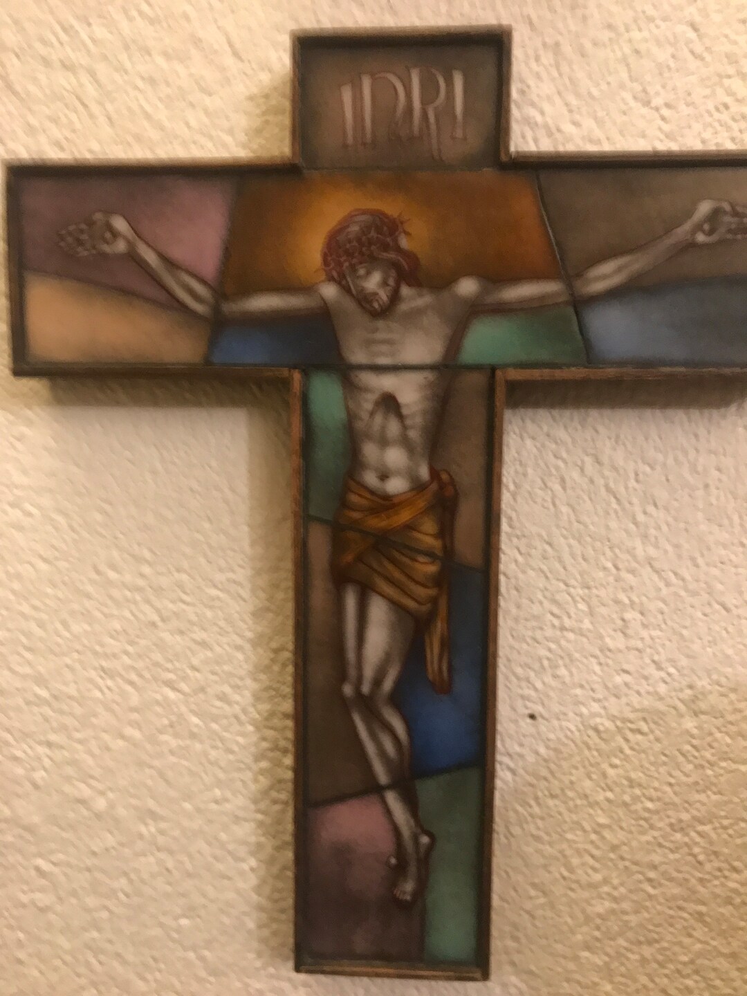 Beautiful Old Opaline Stained Glass Cross, Unique, Handmade by the Van ...
