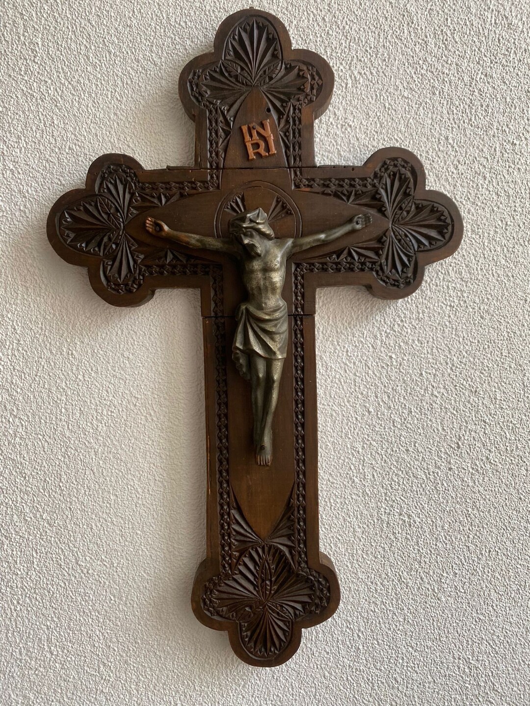 Tramp Art Antique Crucifix Jesus Inri, 39.6x24.6x6.5 Cm (1800-1850) 800 ...
