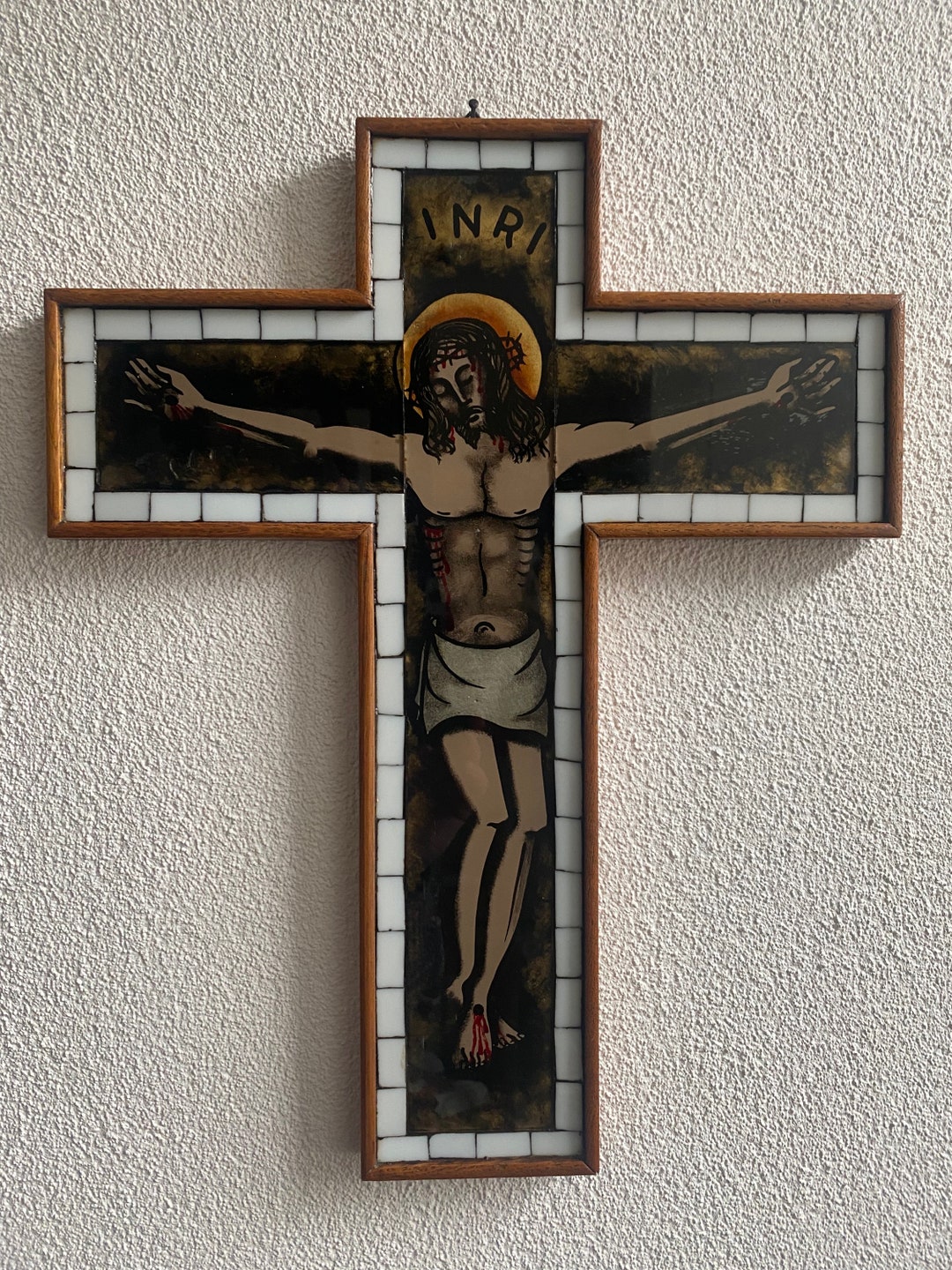 Beautiful Crucifix Jesus Inri, Rear Glass Painting, Rare, New Condition ...