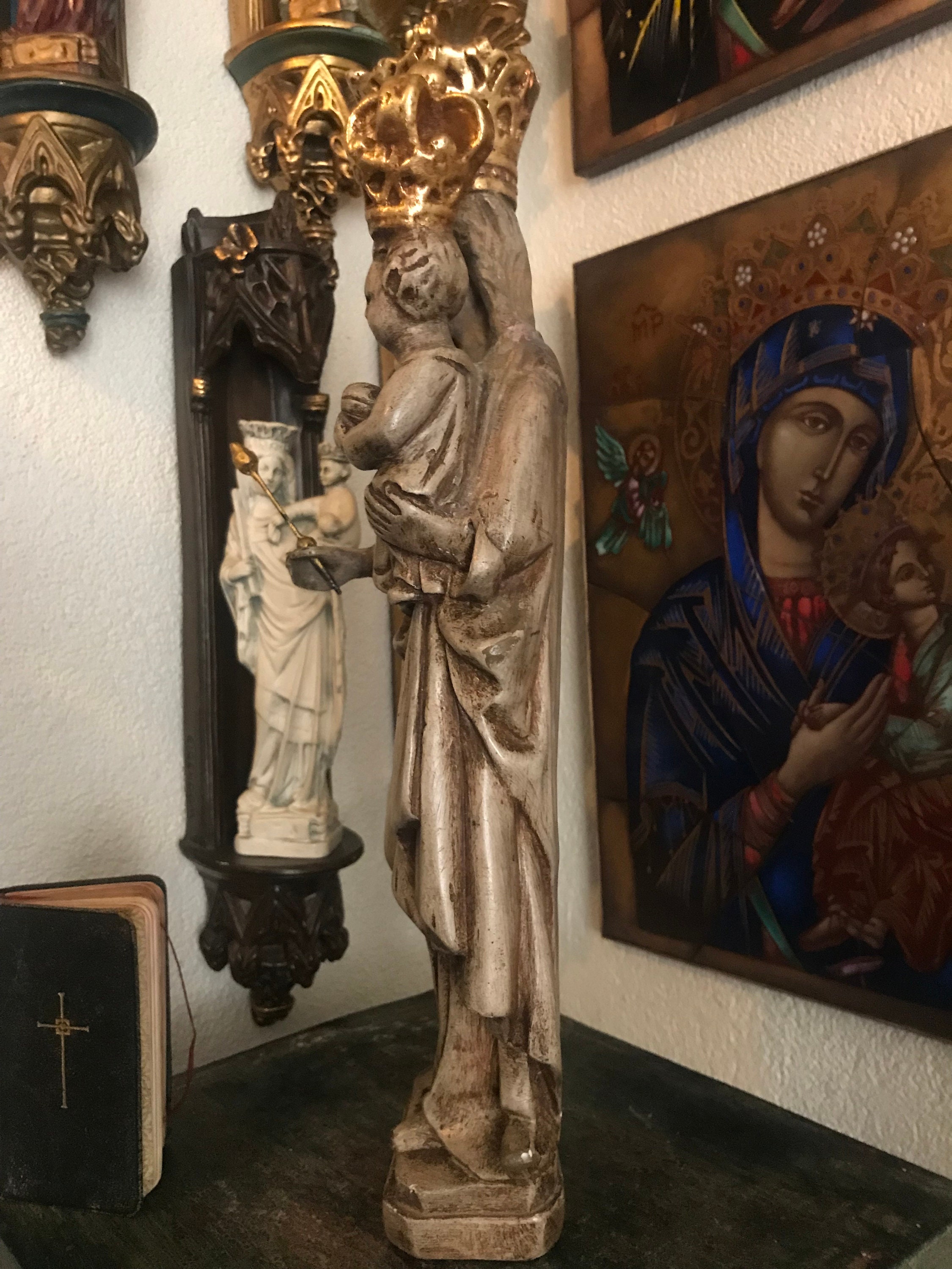Mary With Child Jesus Christ, Madonna, Antique Religious Statue ...