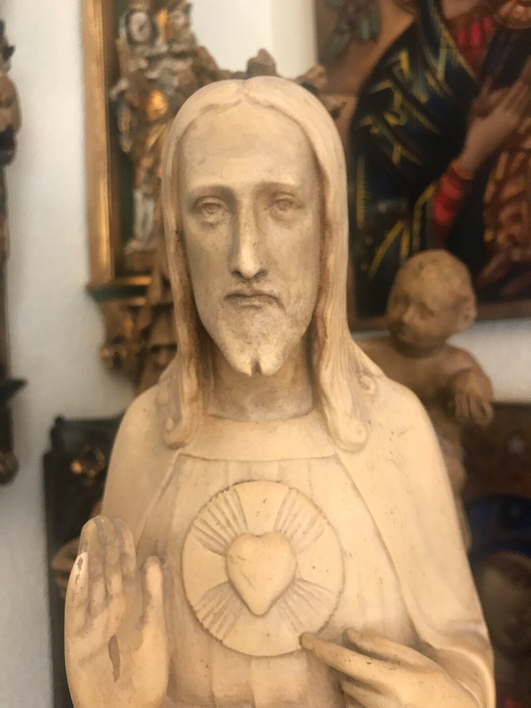 Large Jesus Sacred Heart Statue, Jesus Christ Statue, Antique Dutch ...