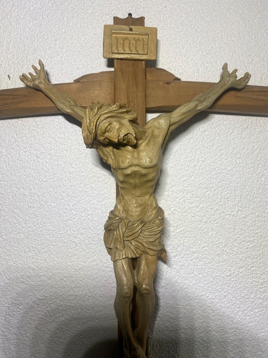 Beautiful Large Old Crucifix With Jesus Inri. Entirely Made of Wood ...