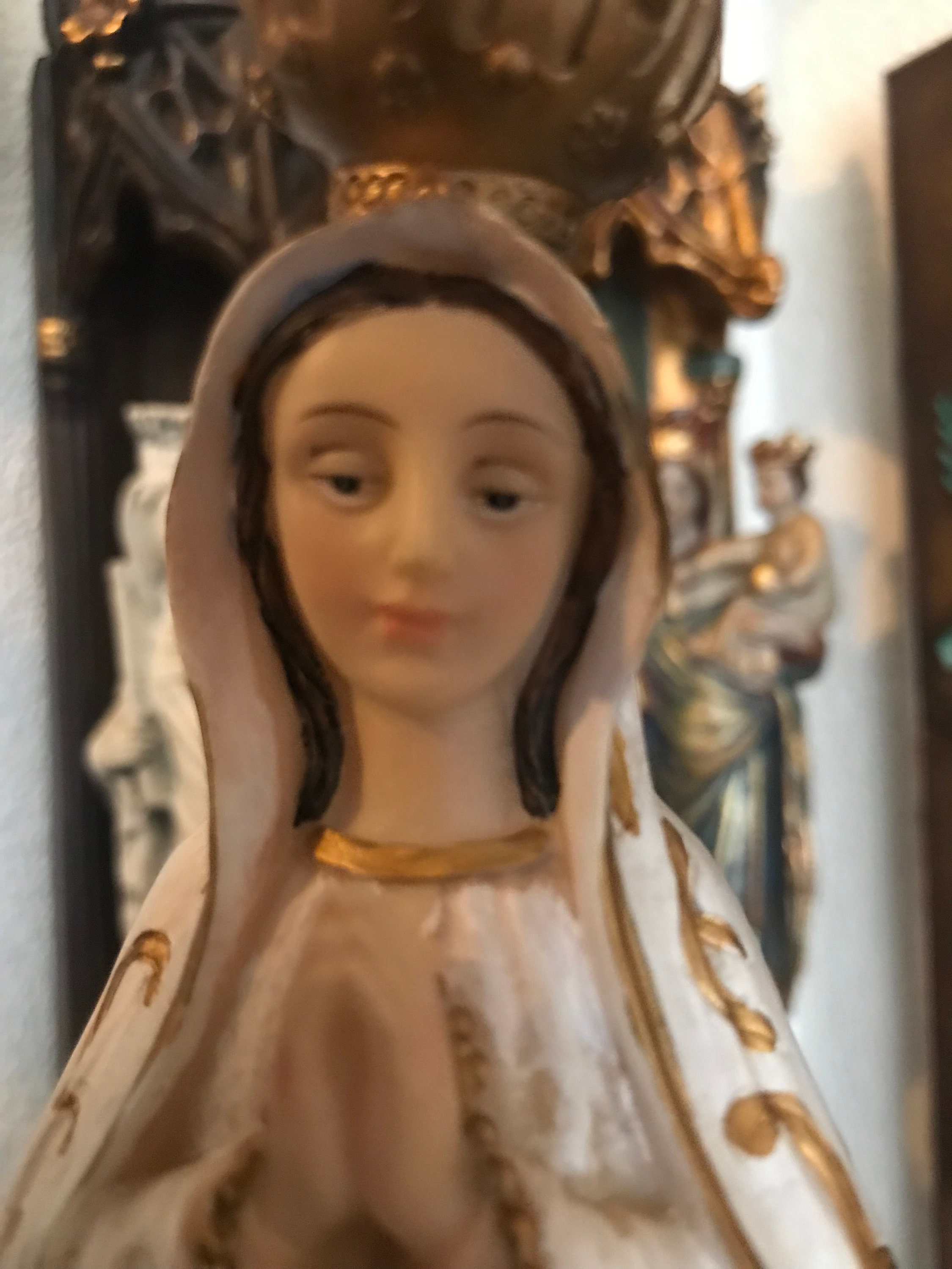 Lady Fatima Statue With Shepherd Children, Antique, Religious Statue ...