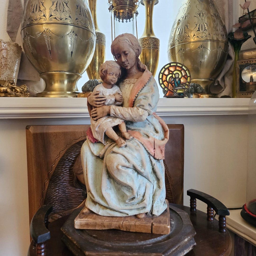 Beautiful Large Antique Statue, Mary With Baby Jesus. Made of Stone ...
