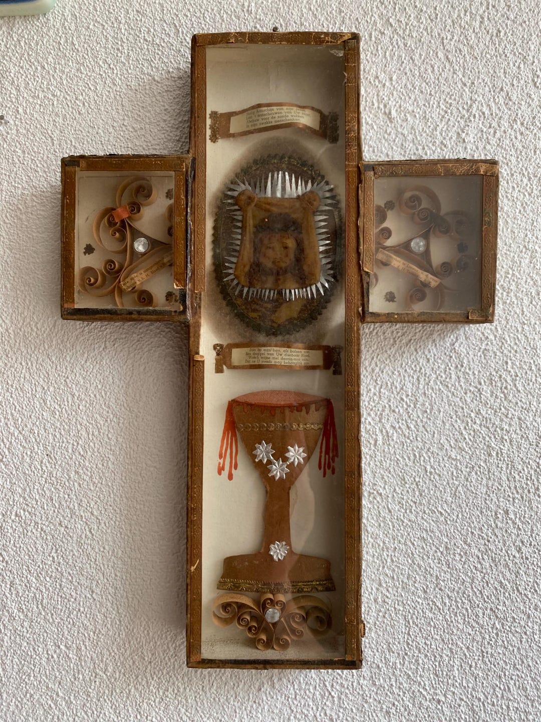 Antique Relic Cross, Museum Religious Wooden Shrine Pendant With ...