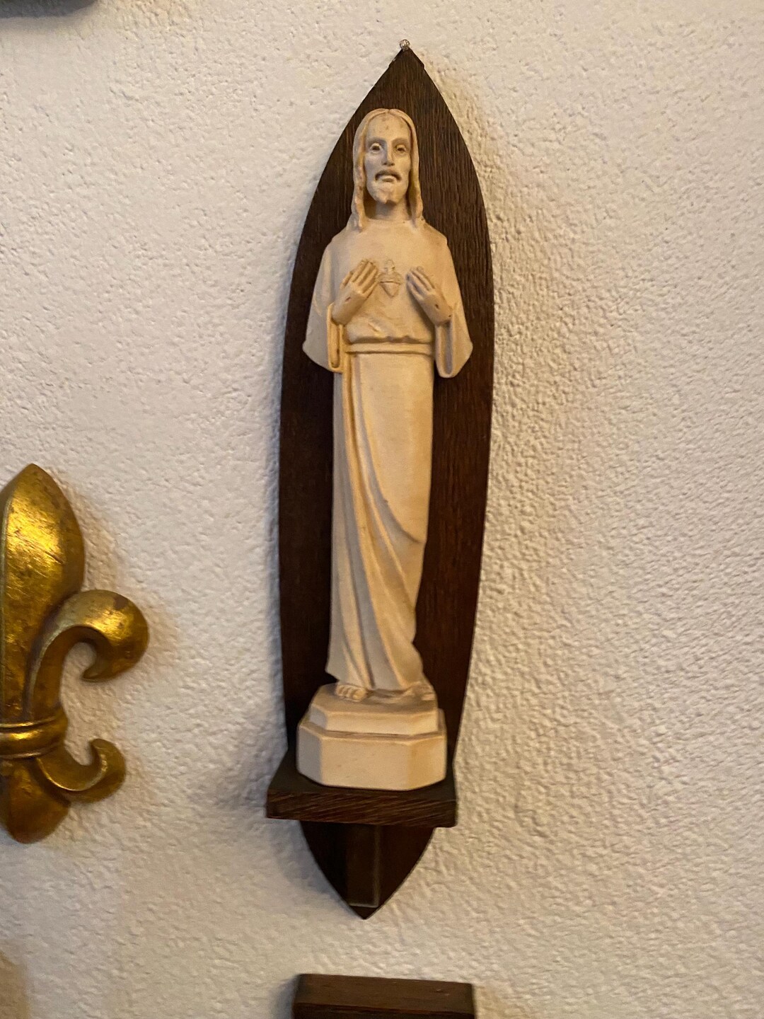 Sacred Heart of Jesus Christ Statue, Including Console. Antique ...