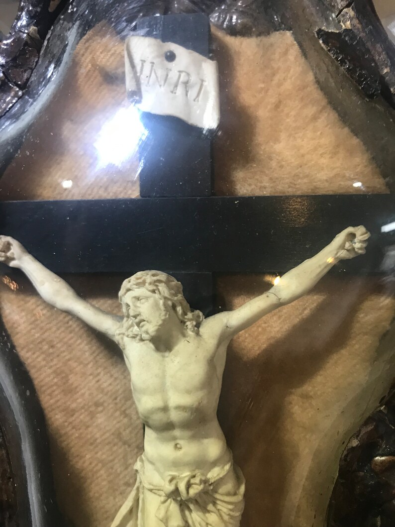 Very Old Wall Hanging, 1750, Jesus Inri on the Cross Behind Convex ...