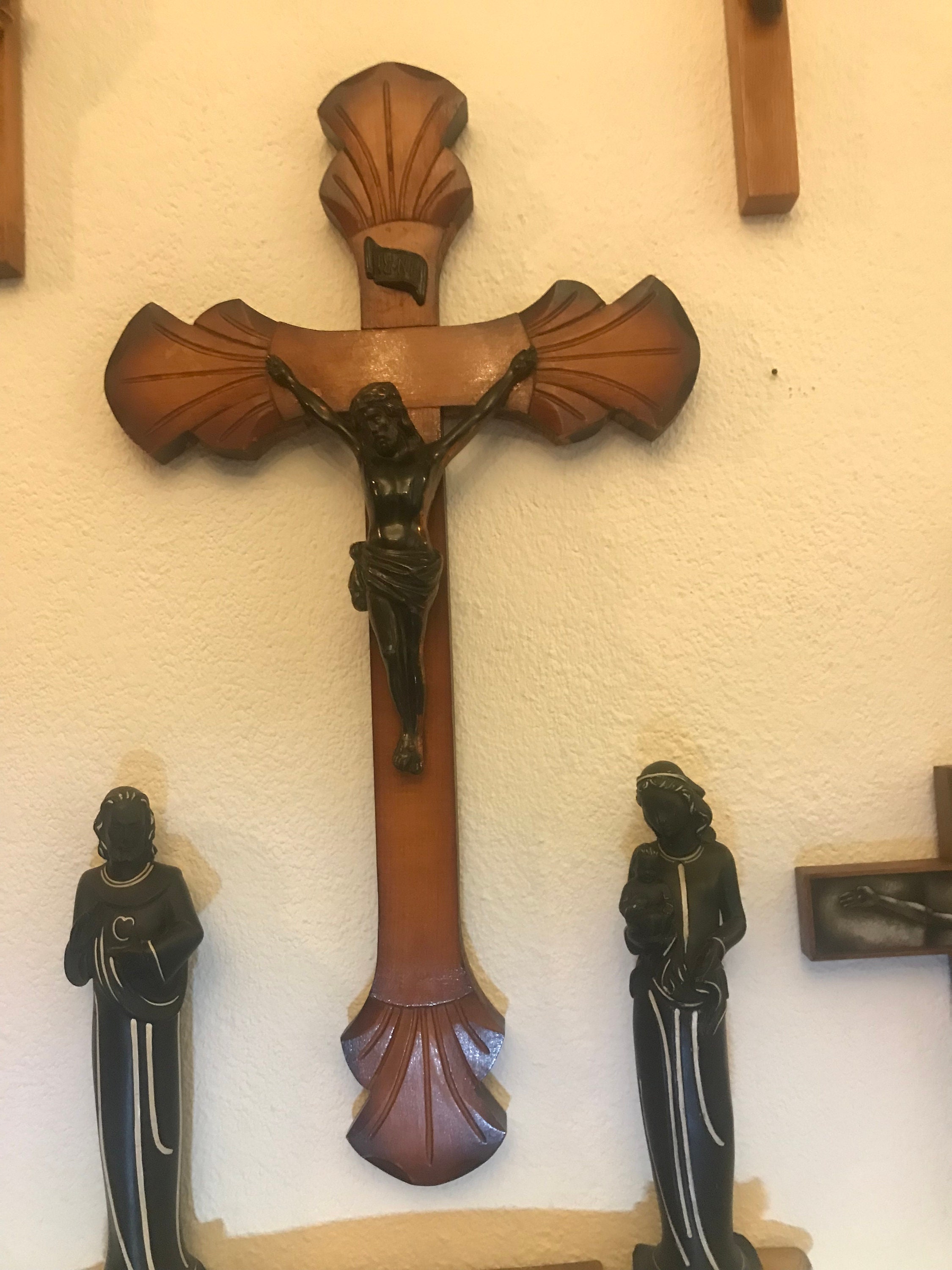 Large Crucifix Jesus Inri, Wood Carving With Bronze Jesus, 60x33cm - Etsy