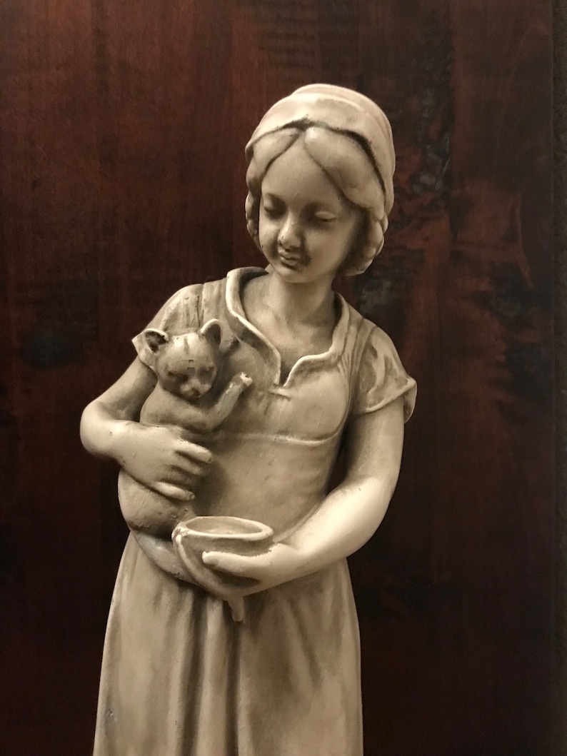 Girl With Cat (1905-1920), Antique Dutch Statue Sculpture, Famous ...