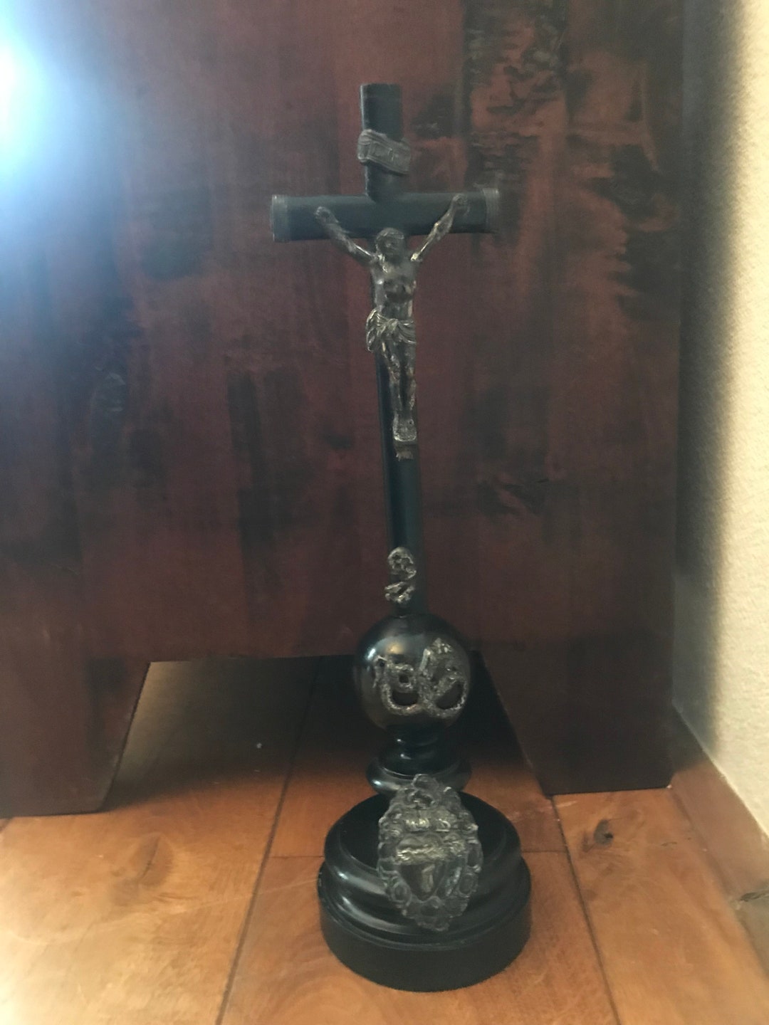 Antique Crucifix Jesus Inri With Skull, Snake and Bleeding Sacred Heart ...