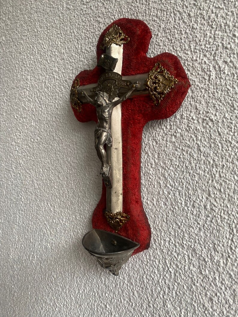 Antique French Crucifix With Holy Water Font, 23cm X 12cm. - Etsy
