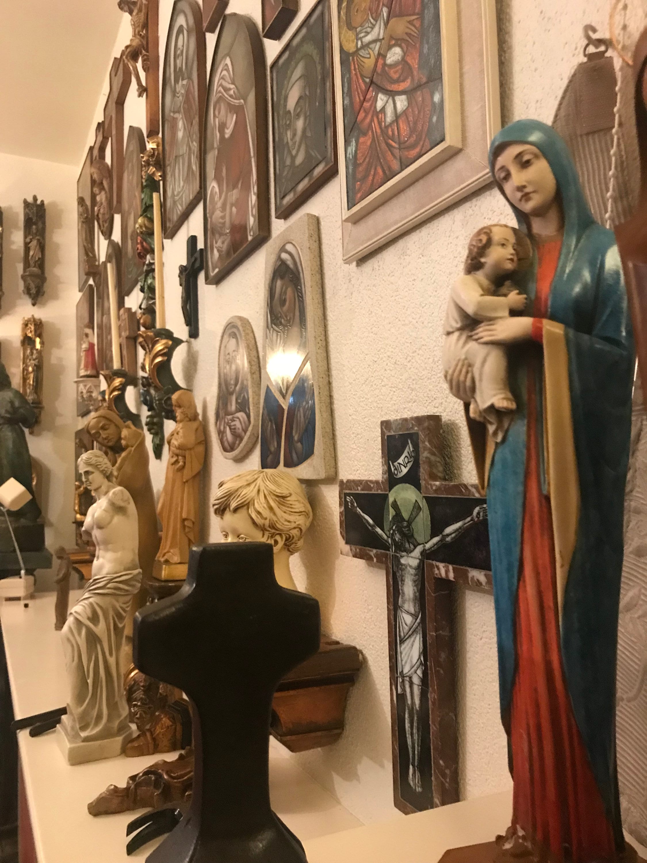 Antique Mary Statue With Child Jesus Christ, 43 Cm, 17 Inch Console ...