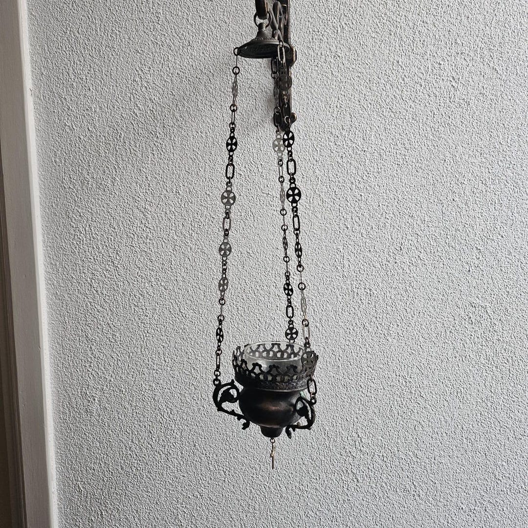 Beautiful Antique Sanctuary Lamp, Censer. 45 Cm High, Bowl 12 Cm ...