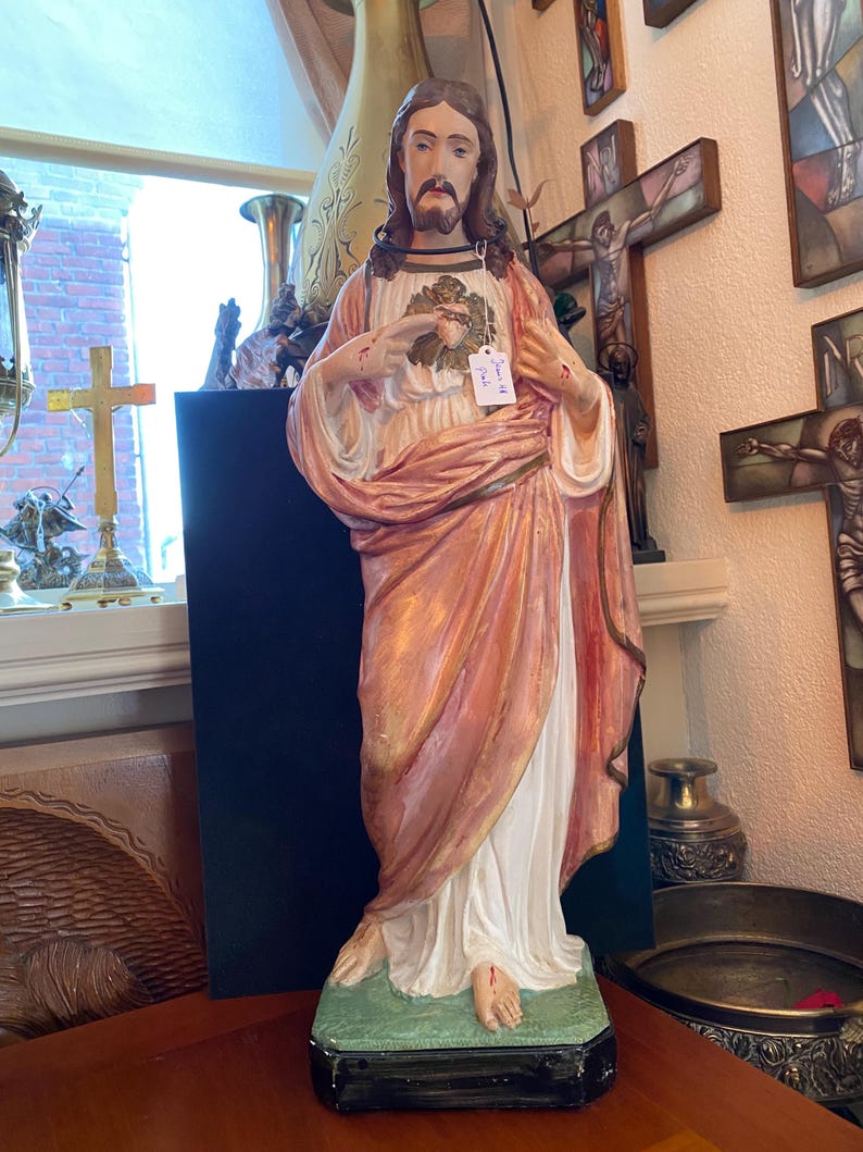 Jesus Christ Sacred Heart, Antique Dutch Religious Statue Sculpture ...