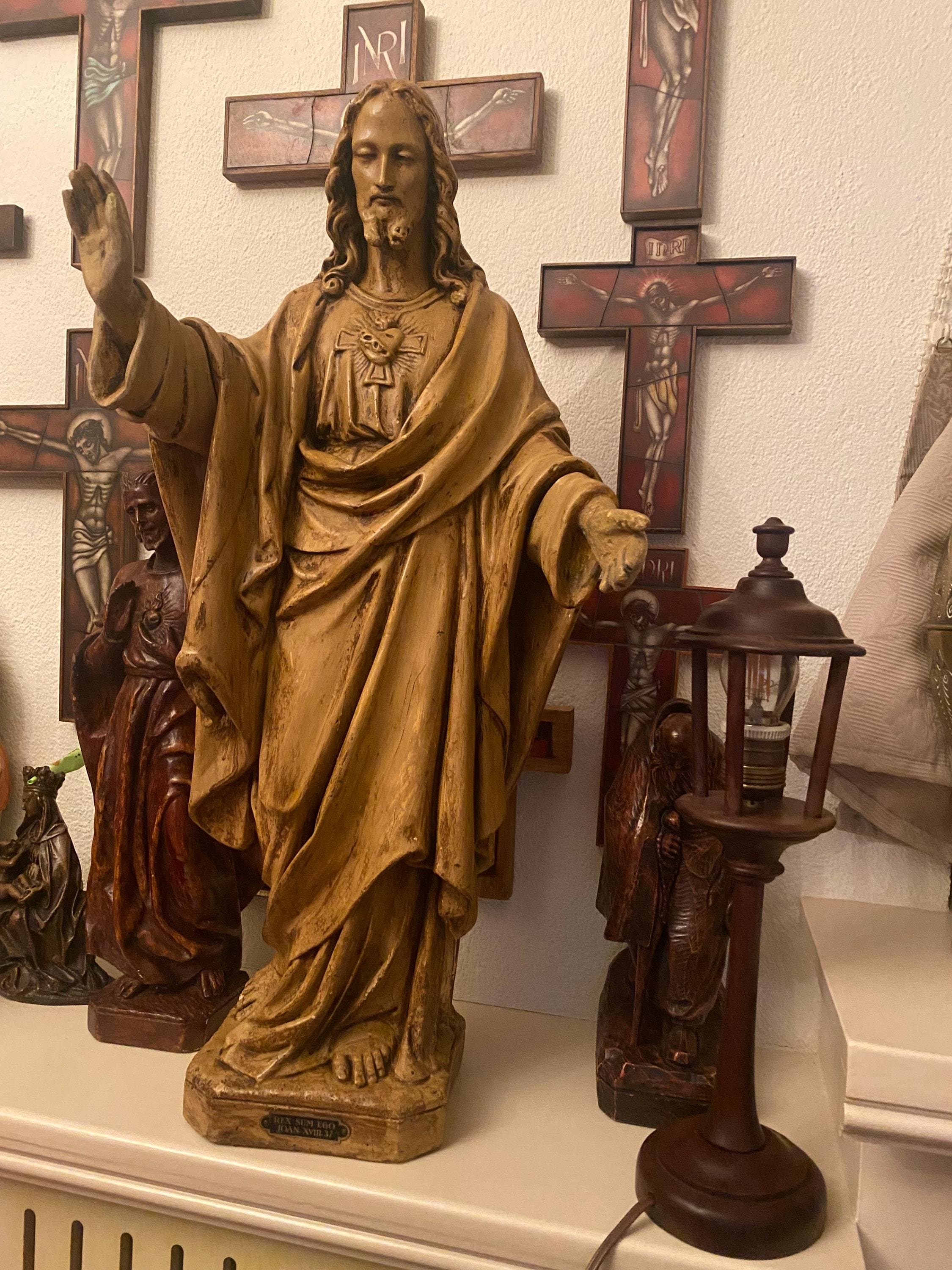 Jesus Christ Sacred Heart, Antique Dutch Religious Statue Sculpture ...
