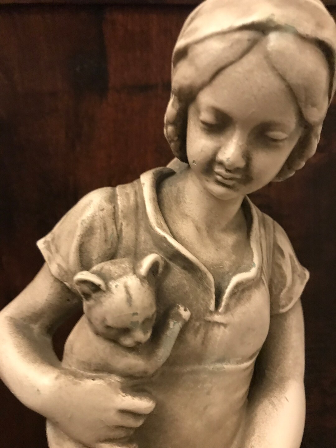 Girl With Cat (1905-1920), Antique Dutch Statue Sculpture, Famous ...
