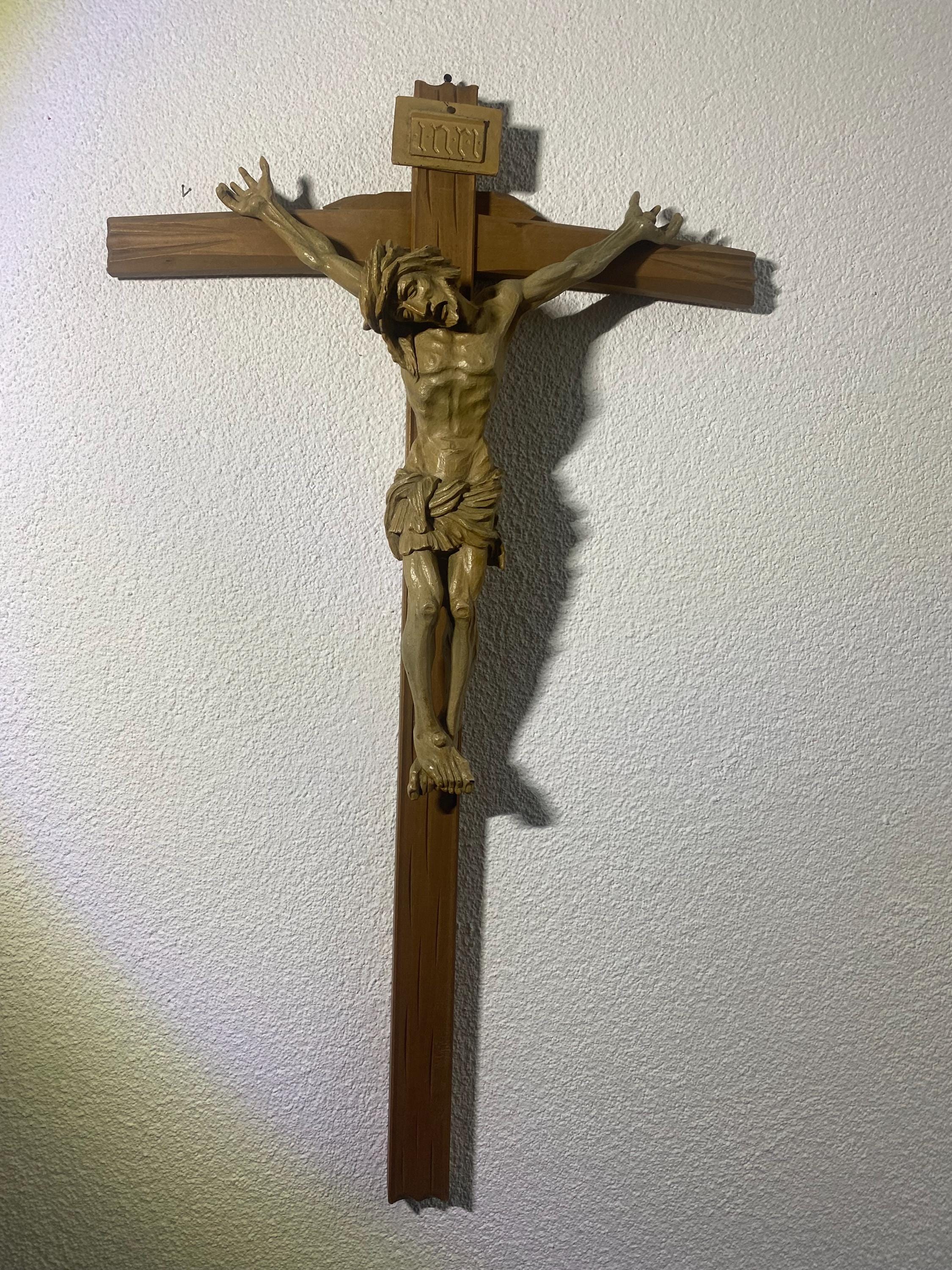 Beautiful Large Old Crucifix With Jesus Inri. Entirely Made of Wood ...