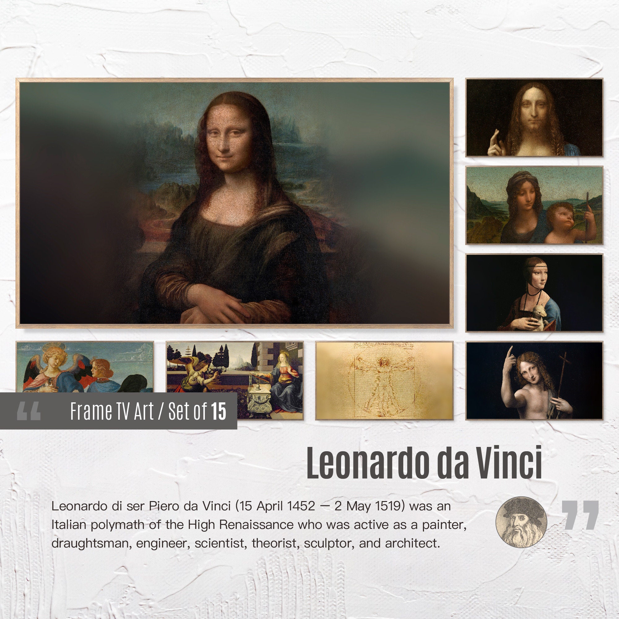Set of 15 Samsung Frame TV 4K Art. Leonardo Da Vinci Famous Paintings ...