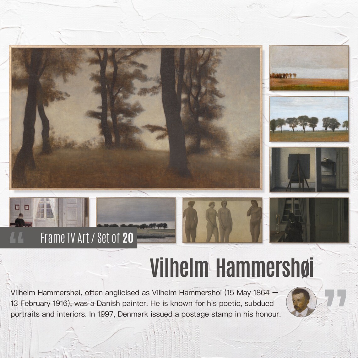 Set of 20 Samsung Frame TV 4K Art. Vilhelm Hammershøi Famous Paintings ...