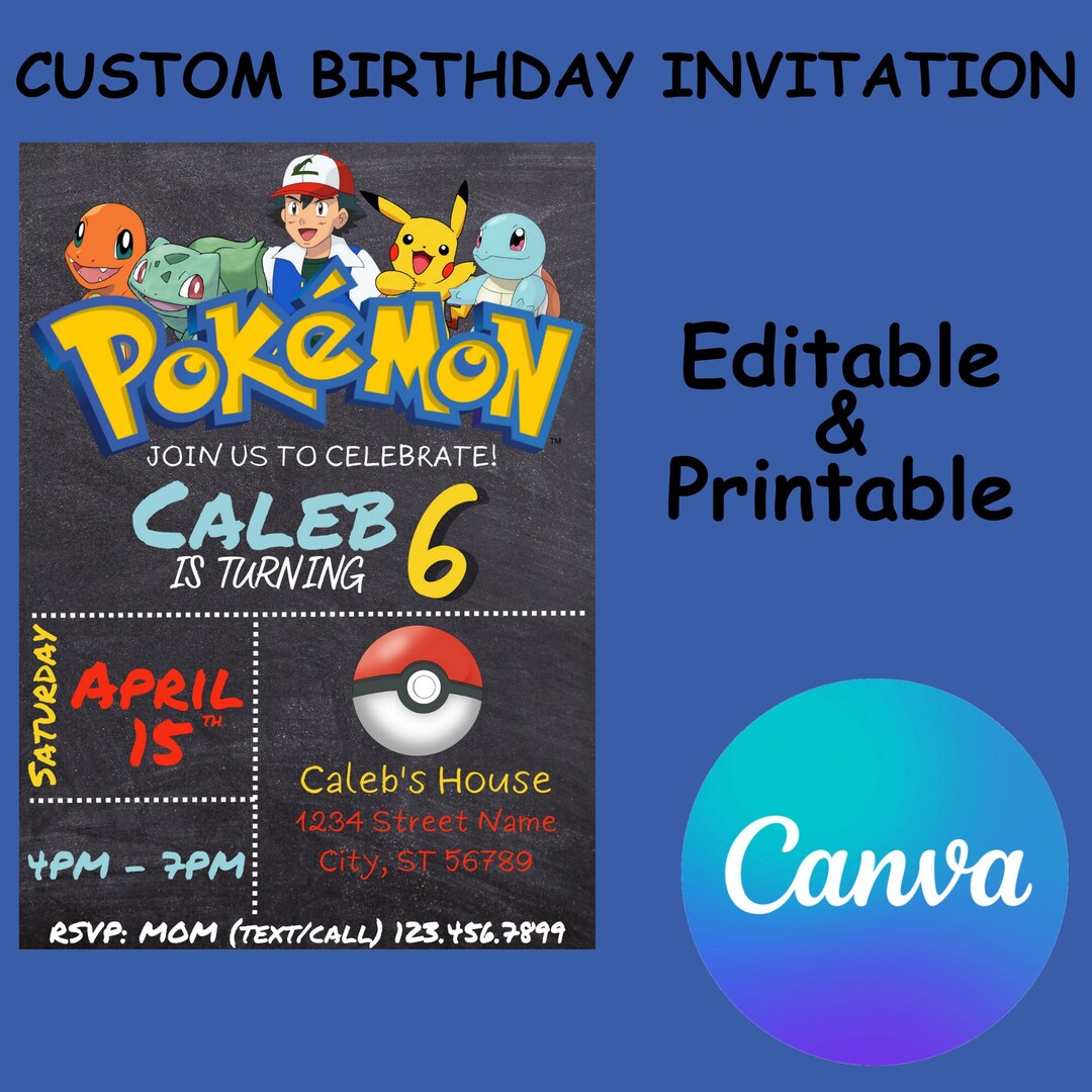 Pokemon Birthday Invitation | Editable Digital Party Invite | Pokemon ...