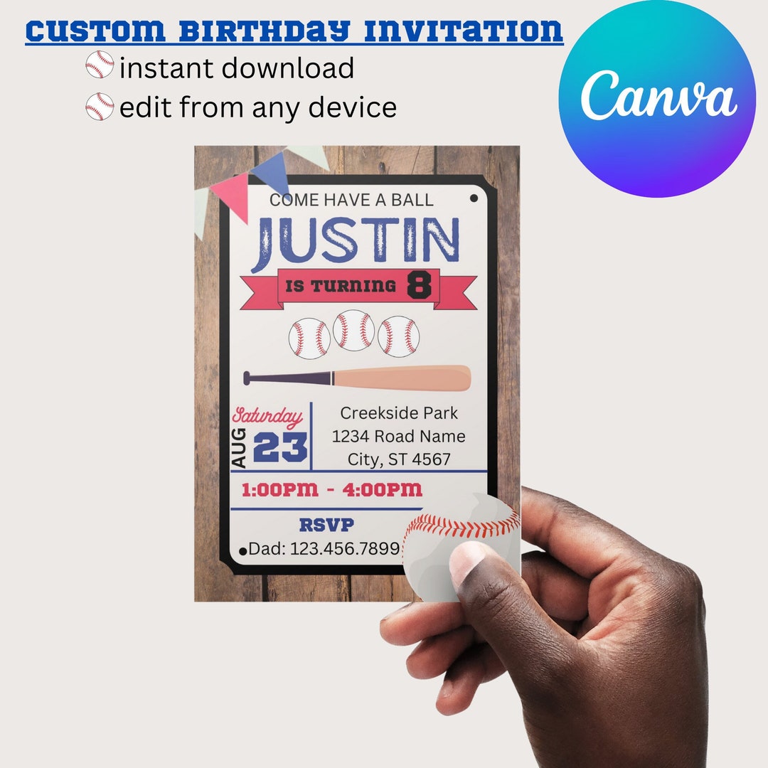 Baseball Birthday Invitation, Kids Birthday Invitation, Baseball Party ...