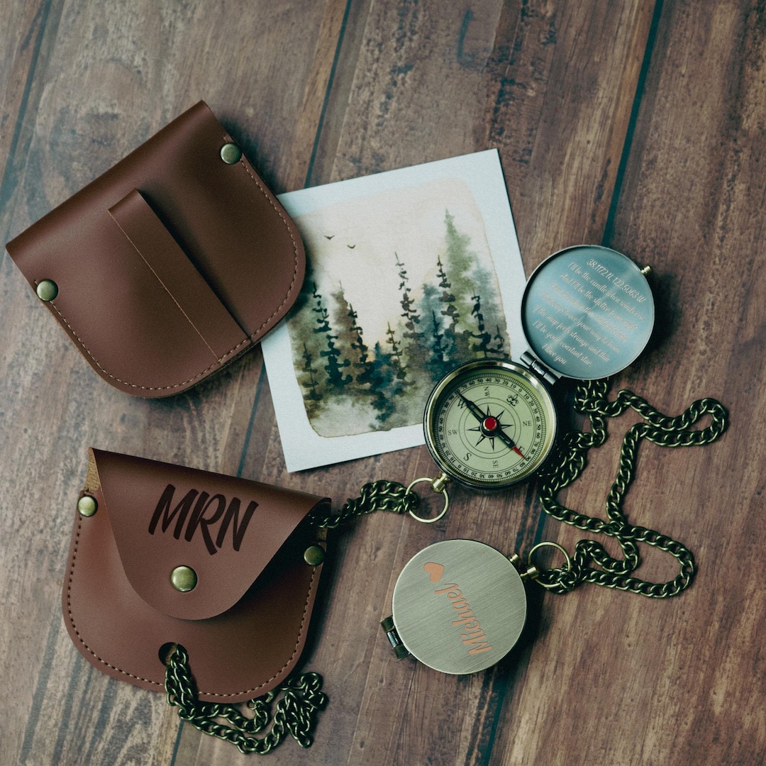 Engraved Brass Compass With Leather Case - Personalized Keepsake Gift ...