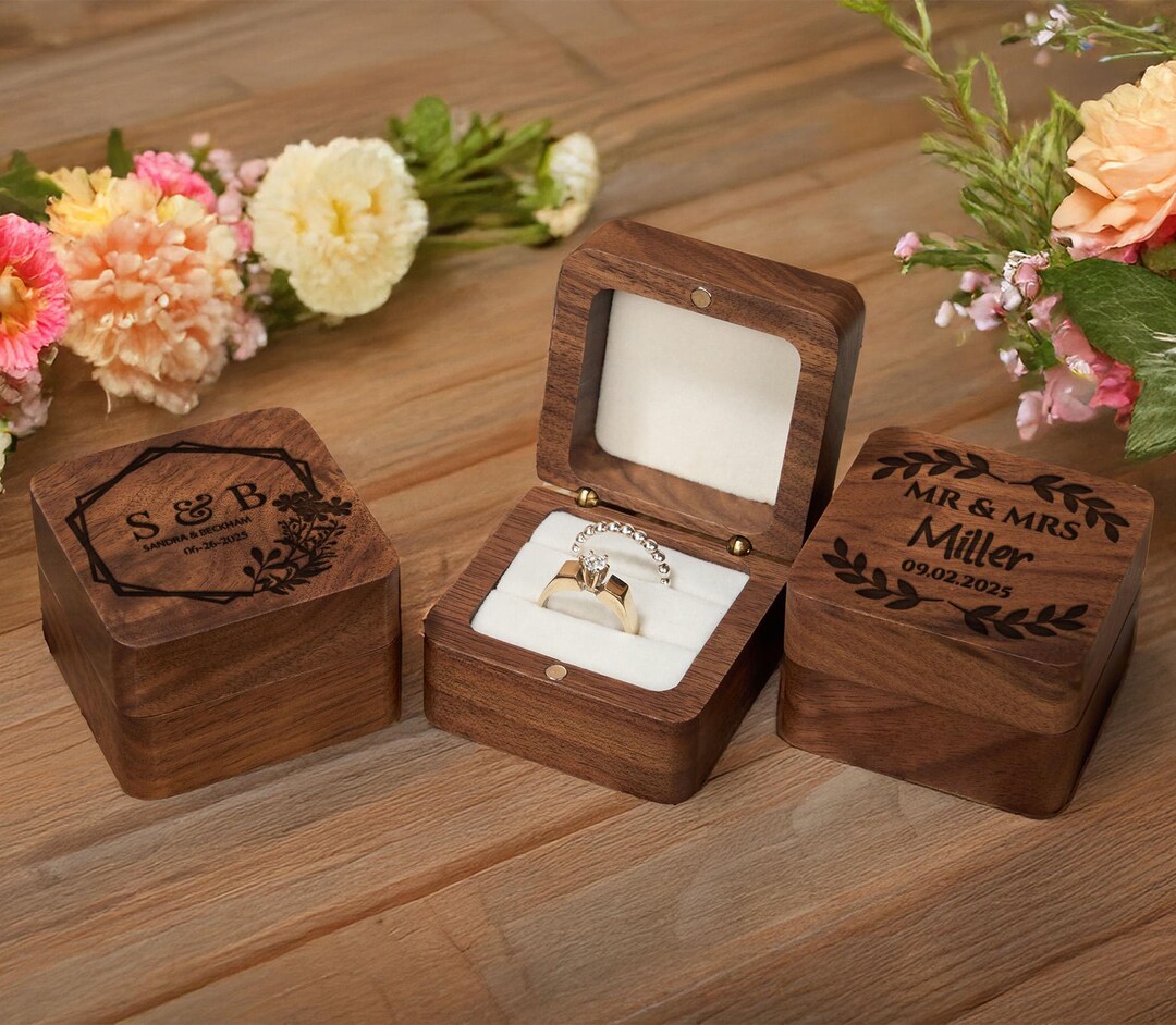 Custom Wooden Ring Box: Square Double Wedding Ceremony Box - Etsy