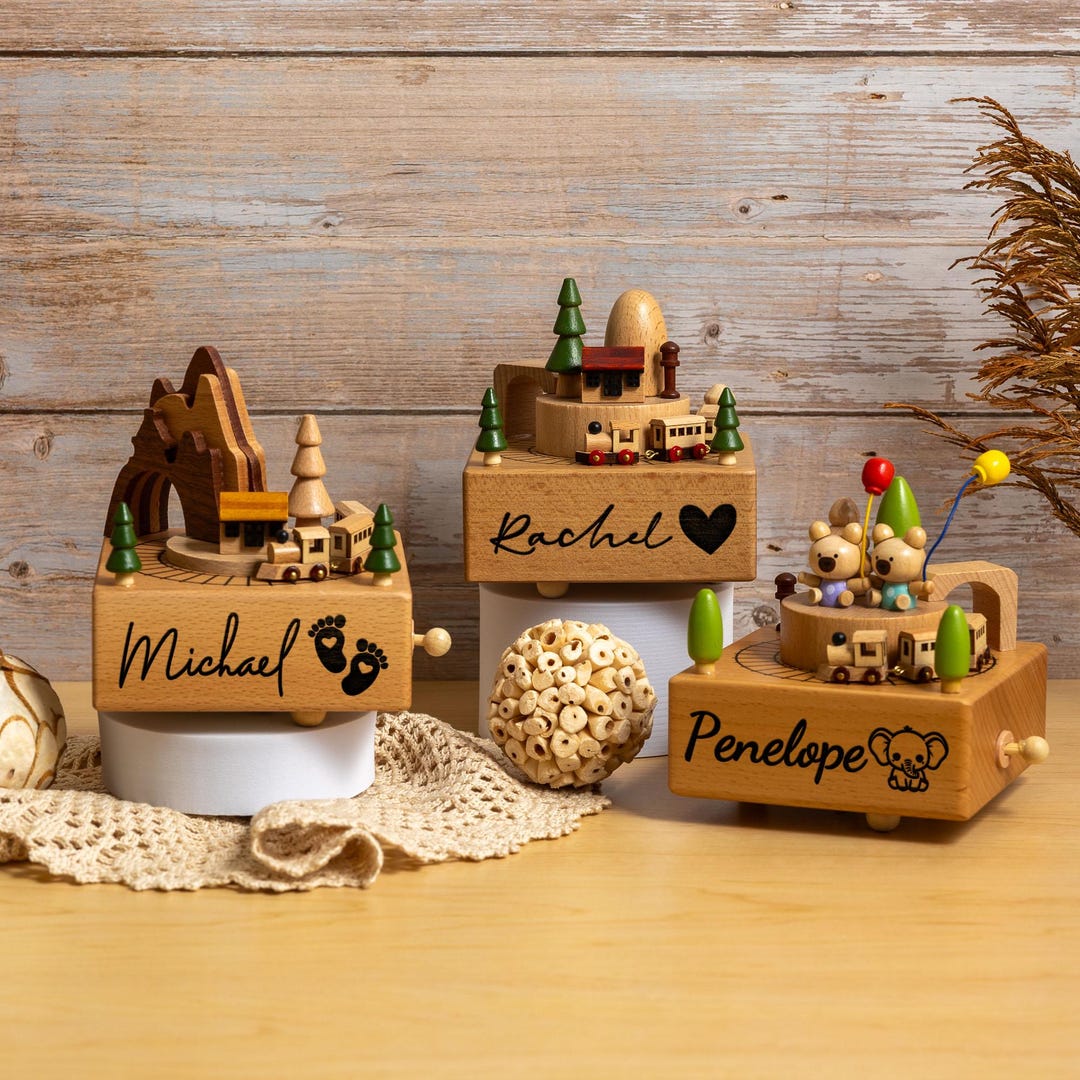 Personalized Wooden Music Box, Engraved Musical Box, Baby Keepsake Gift ...